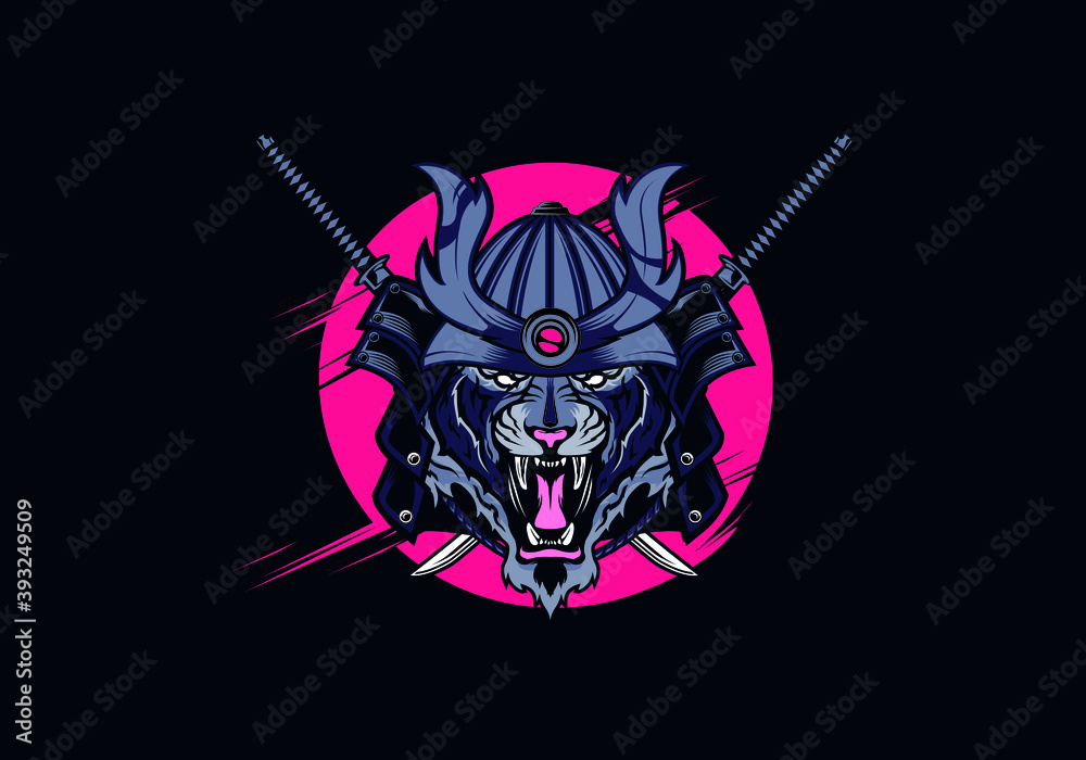 vintage retro badass tiger wearing japanese samurai warrior armor with ...