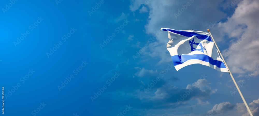 Israel national flag with blank text space on wide background. Stock ...