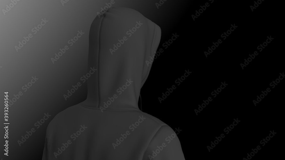 Anonimous hacker in shadow under spot lighting background. Dangorous ...