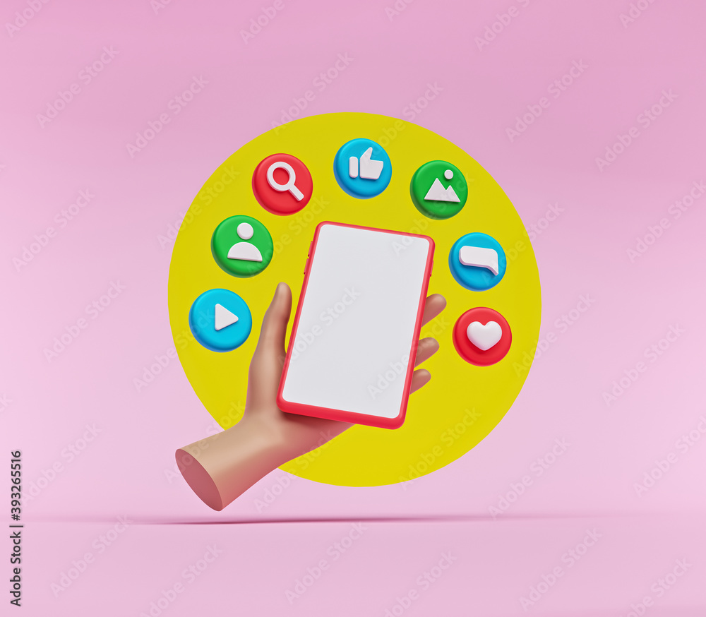 cartoon hands with smartphone apps. modern digital technology concept ...