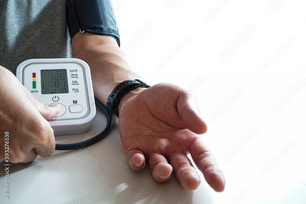Middle-aged male patients with bp, heart rate, digital pulse monitoring ...