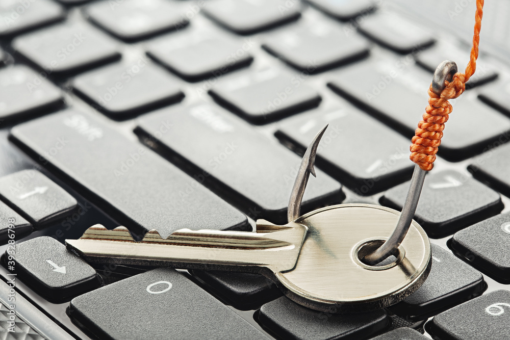phishing, hacking personal data and money , key and hook on computer ...