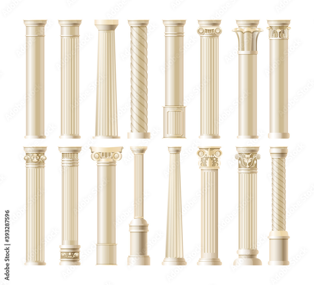 Realistic antique pillars set. Antique column, classic pillar. Ancient ...