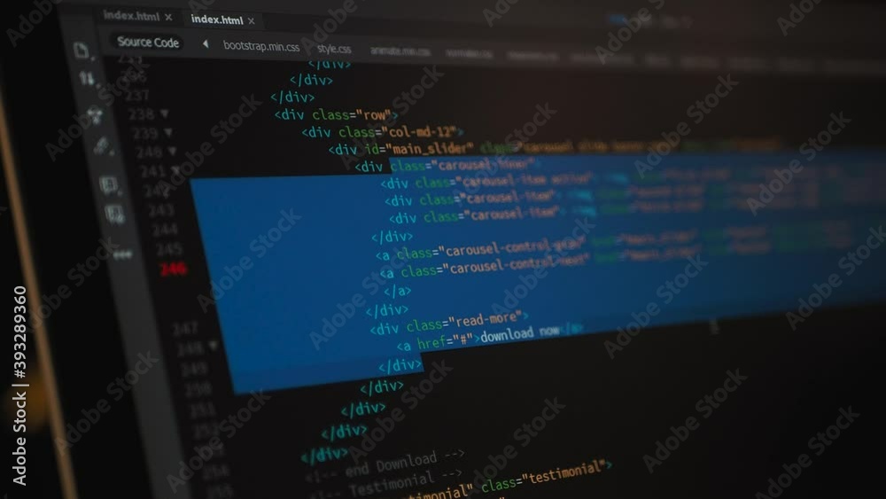 Developer Is Browsing Html Code On The Computer Screen Html Web Page Code Scrolling Programming