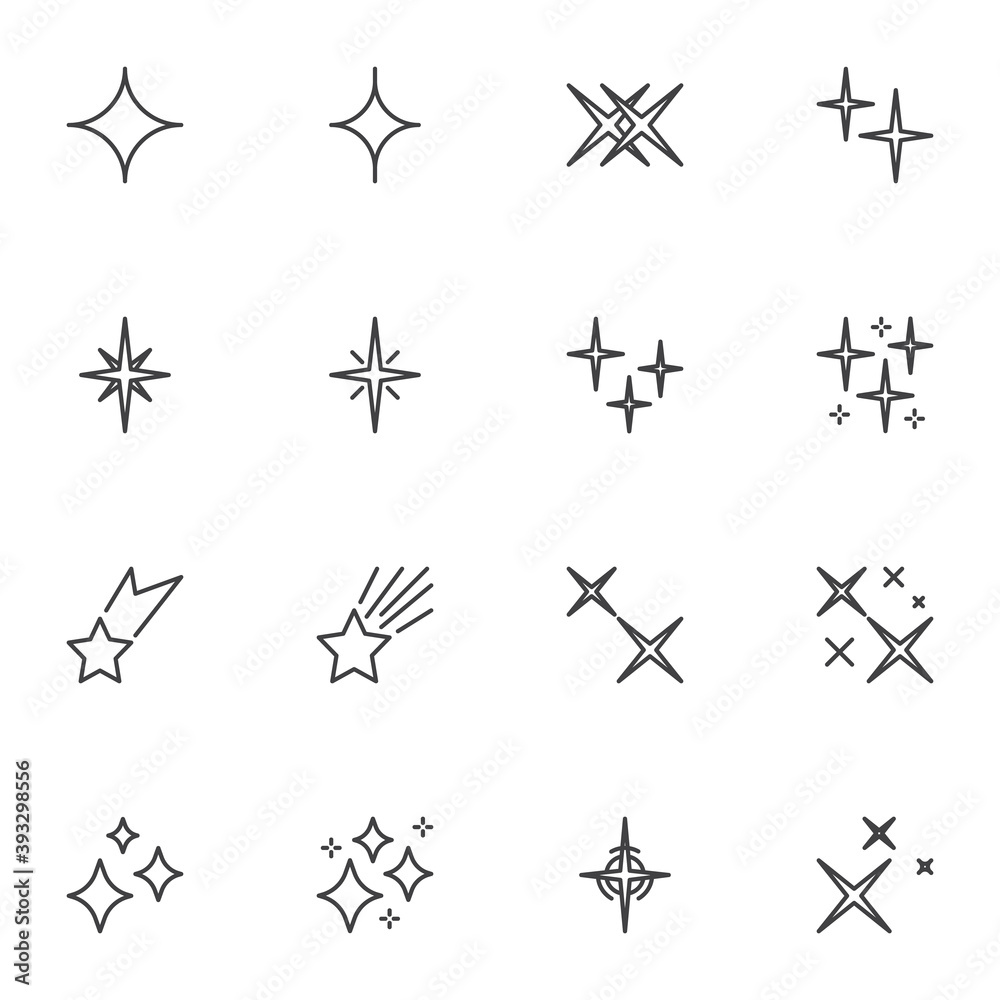 Star shapes line icons set, outline vector symbol collection, linear ...