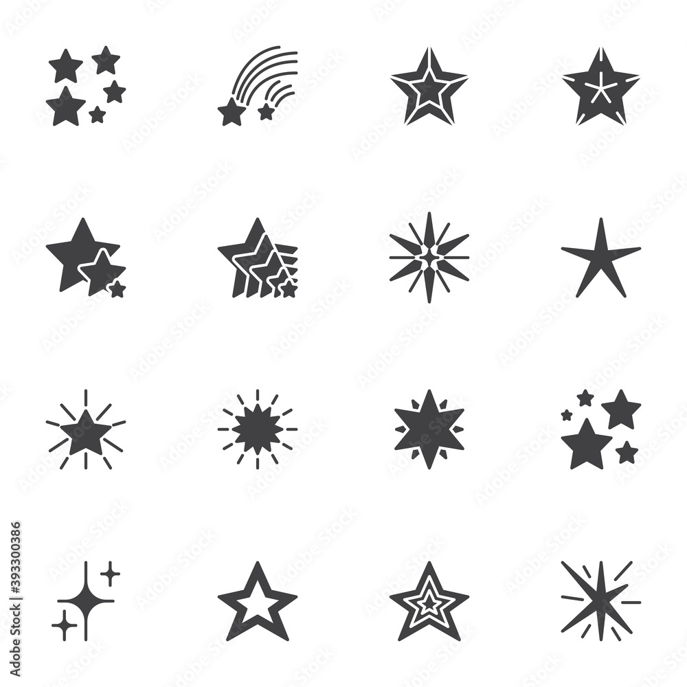 Stars vector icons set, modern solid symbol collection, filled style ...