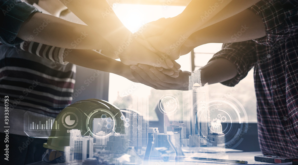 Architecture engineering civil project modern unity teamwork hands ...