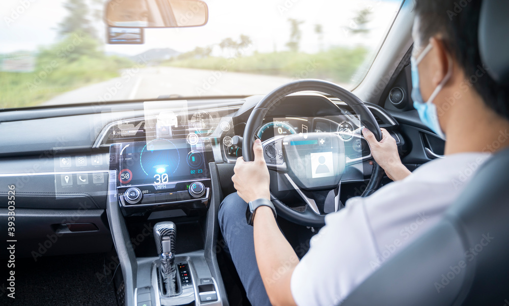 HUD Head Up Display and digital instruments panel autonomous car ...