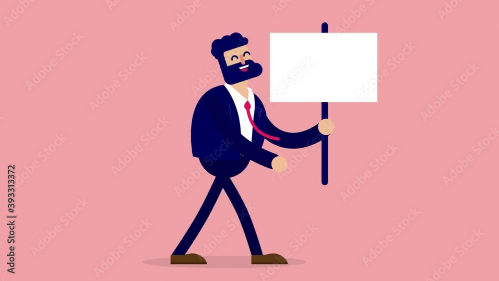 Animated businessman holding blank sign with space for text - Cartoon ...