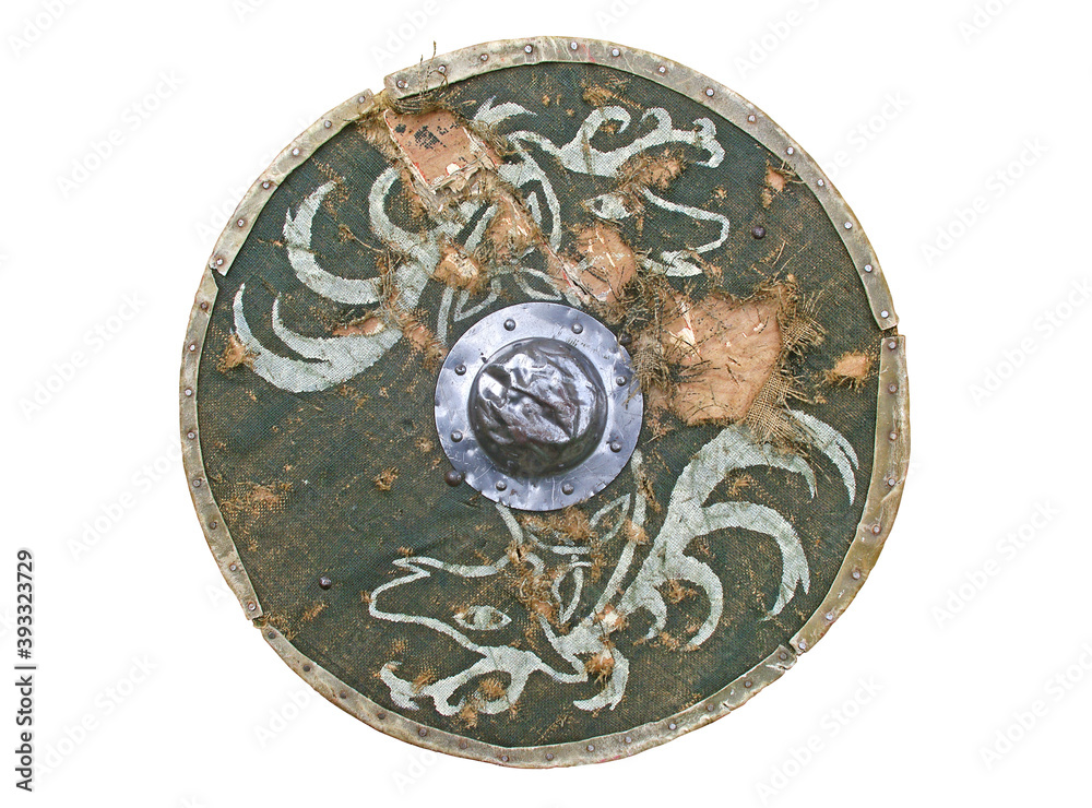 An early medieval round shield, of the type used by the Vikings ...