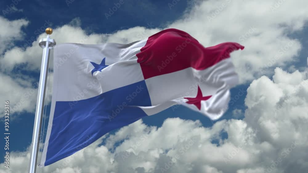 4k looping flag of Panama with flagpole waving in wind;timelapse ...