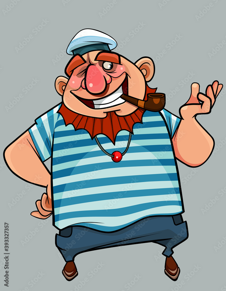 cartoon cheerful fat sailor with a smoking pipe in his mouth Stock ...