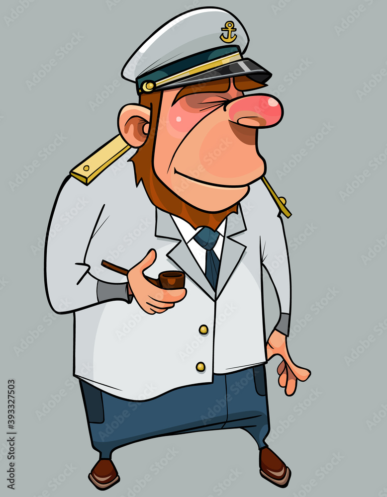 cartoon sea captain standing with a smoking pipe in his hand Stock ...