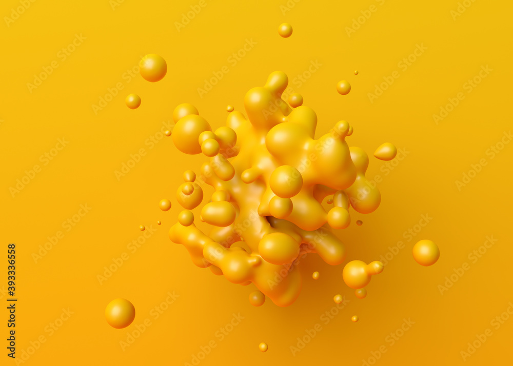 Abstract 3d render of yellow paint splash, background design Stock ...