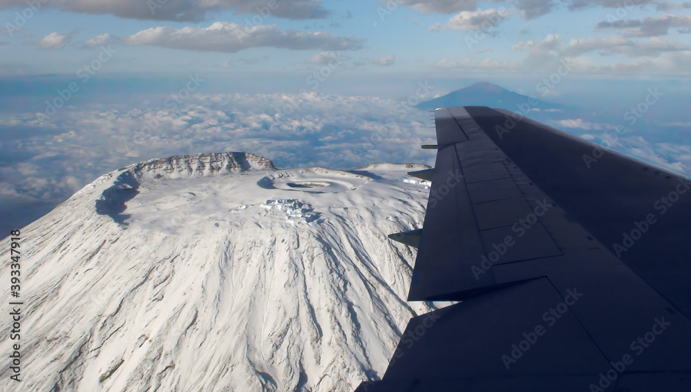 Aerial view from an airplane of the summit of Kibo, the highest point ...
