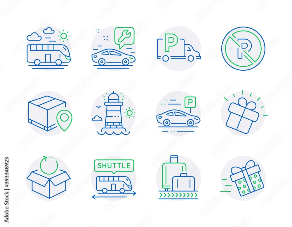 Transportation icons set. Included icon as Lighthouse, No parking, Bus ...