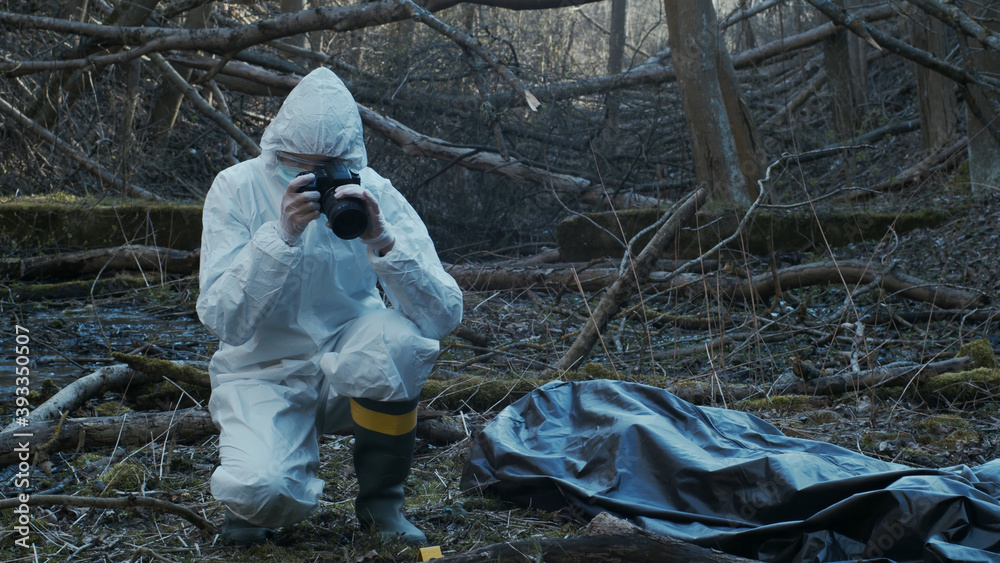 Detectives are collecting evidence in a crime scene. Forensic ...