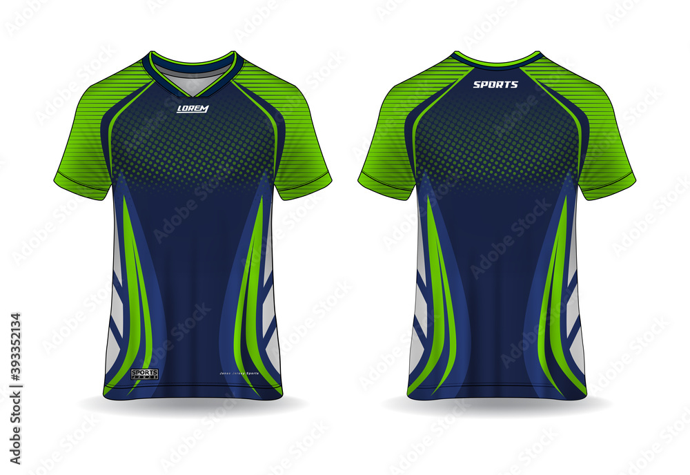 Jersey mockup. t-shirt sport design template for runner, uniform front and back view. green dark ...