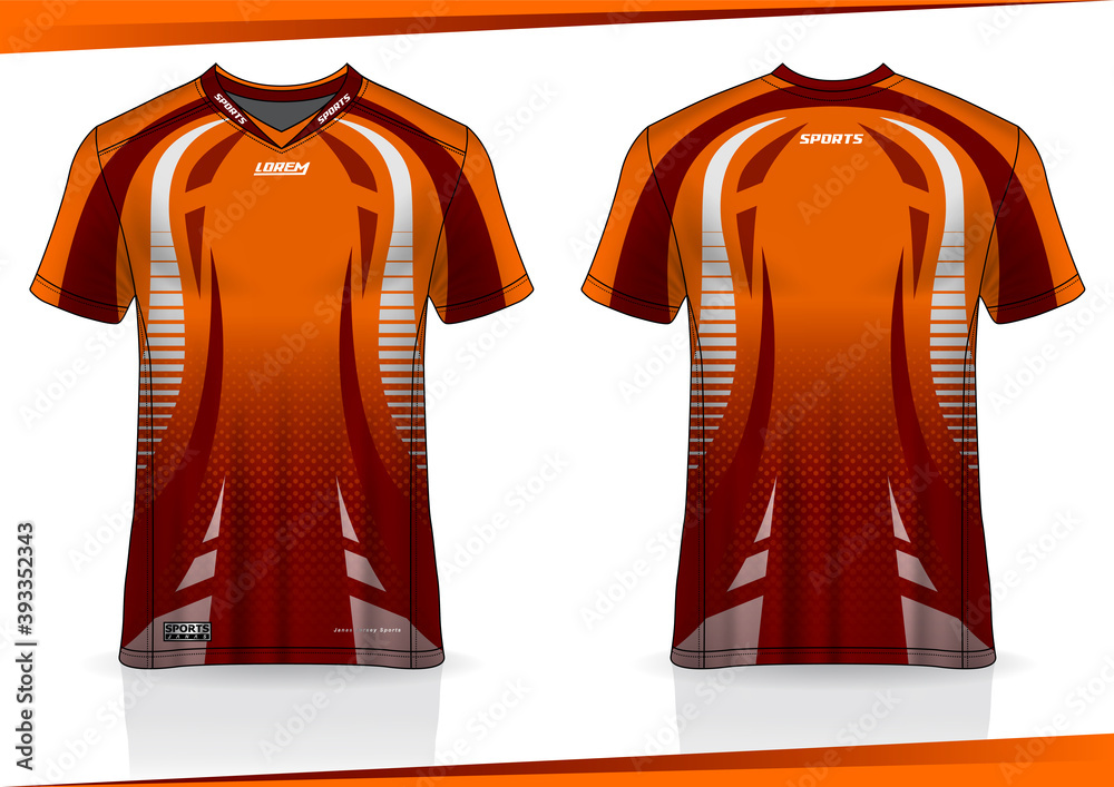 Jersey mockup. t-shirt sport design template for runner, uniform front and back view. orange ...