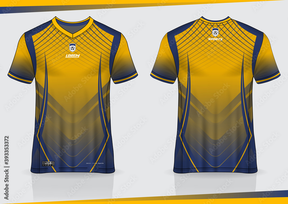 Jersey mockup. t-shirt sport design template for runner, uniform front and back view. yellow ...