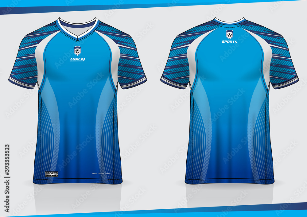 Jersey mockup. t-shirt sport design template for runner, uniform front and back view. blue color ...