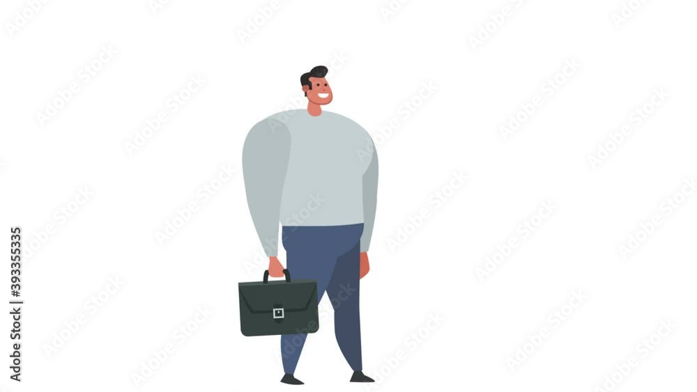 Isolated Cartoon Flat Fat Man Character Walking Cycle With Briefcase Isolated Cartoon Flat Fat Man Character Walking Cycle With Briefcase