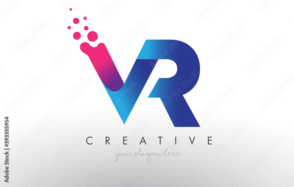 VR Letter Design with Creative Dots Bubble Circles and Blue Pink Colors ...