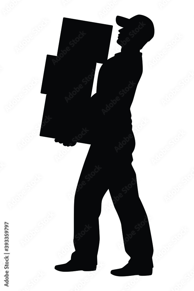 Delivery man silhouette vector on white Stock Vector | Adobe Stock
