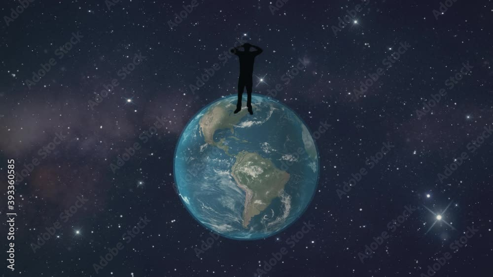 Lonely Sad Man Silhouette Standing On Planet Earth. Silhouette of a ...
