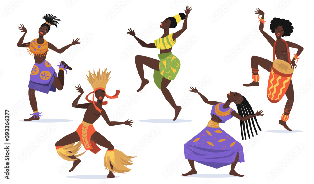 Vecteur Stock African female dancers flat set for web design. Cartoon ...