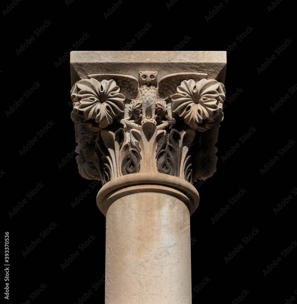 Elements of architectural decorations of buildings, columns and tops ...