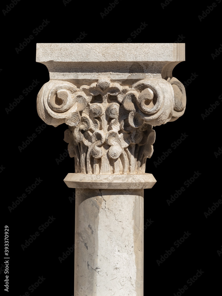 Elements of architectural decorations of buildings, columns and tops ...