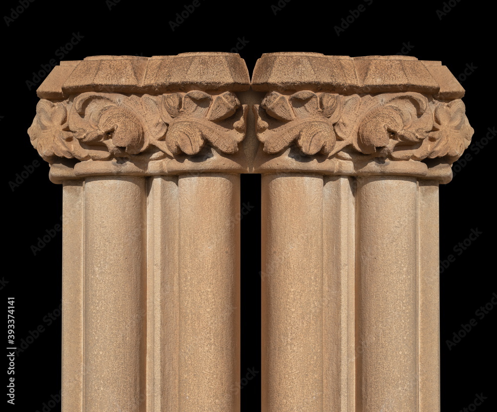 Elements of architectural decorations of buildings, columns and tops ...