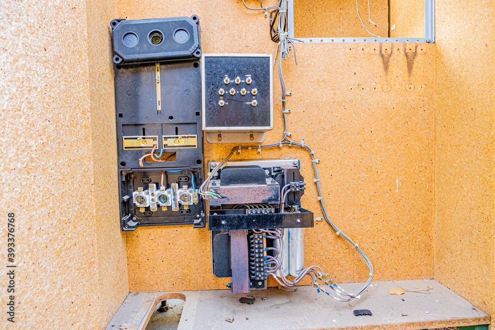 Interior of a disused control relay box from the old Iron Rhine railway ...
