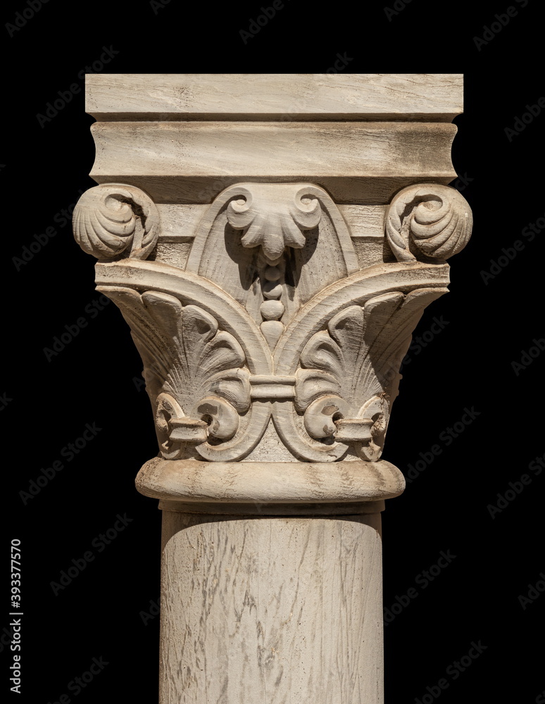 Elements of architectural decorations of buildings, columns and tops ...