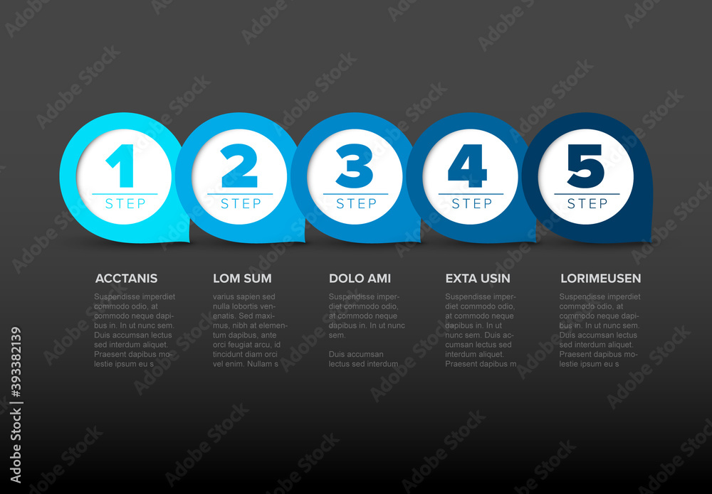Minimalistic Five Blue Steps Layout with Circle Pointers Stock Template ...