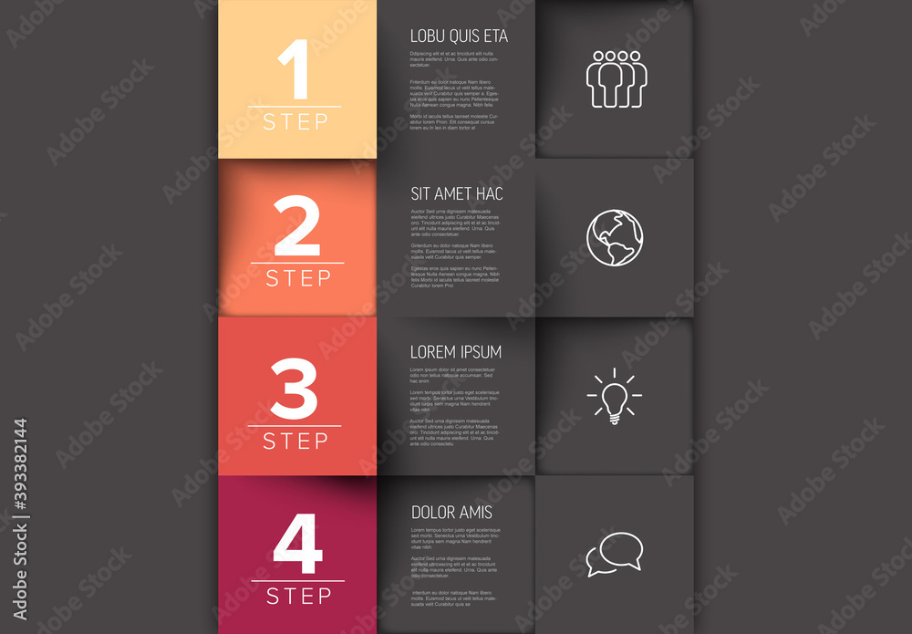Four Steps Instructions Layout with Description and Icons Stock ...