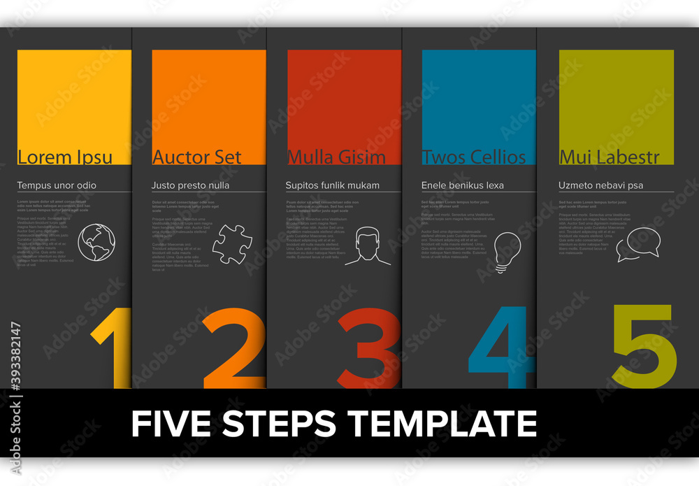 Five Simple Colorful Dark Steps Process Infographic Layout Stock ...