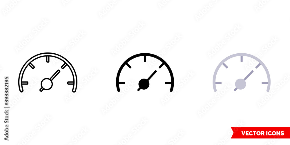 Speedometer icon of 3 types color, black and white, outline. Isolated ...