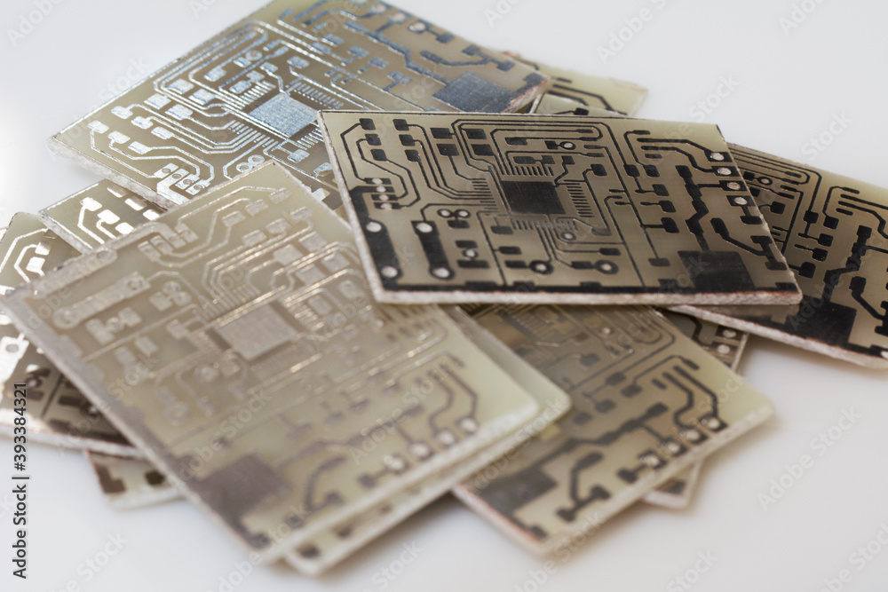 Foto de Stack of Printed Circuit Board. Pile of PCB isolated on white ...