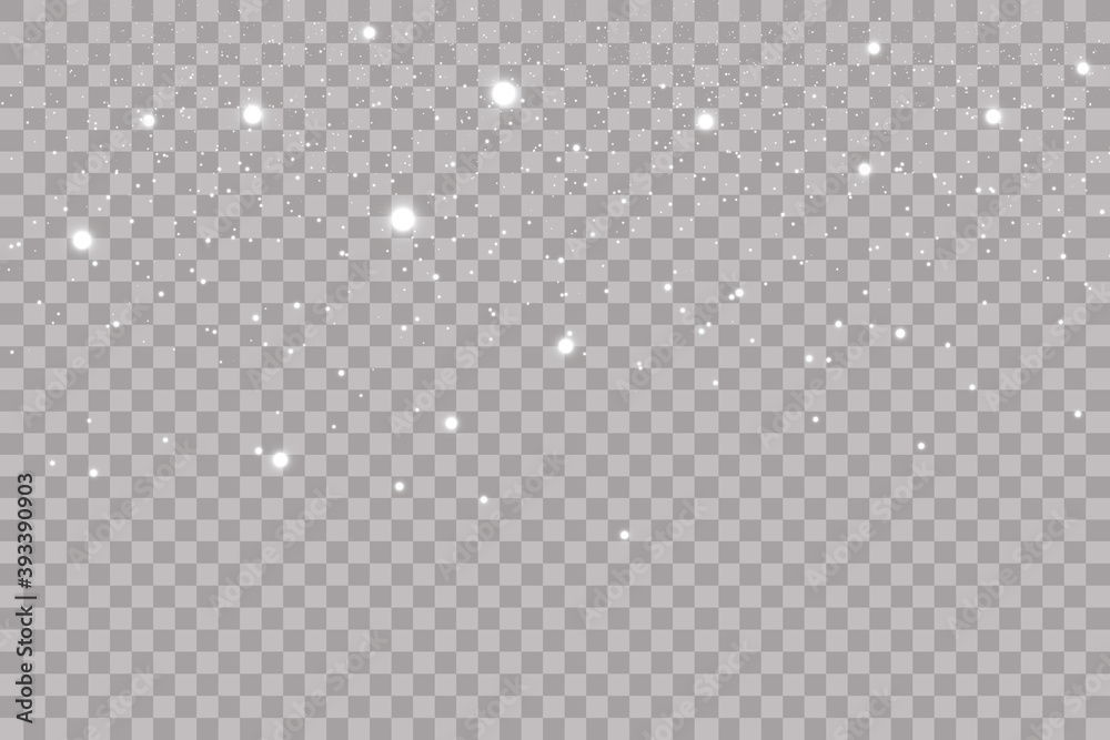 Falling hail or snow on a transparent background. Falling water drops ...