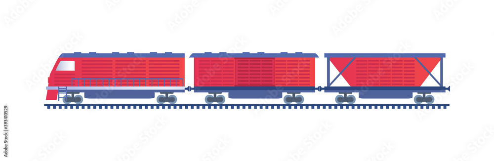 Freight train with locomotive and wagons isolated on white background ...