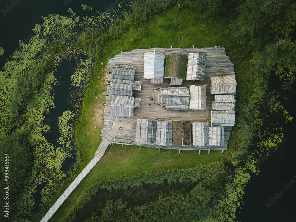 Lake castle. Reconstruction of architecture of ancient europeans of IX ...