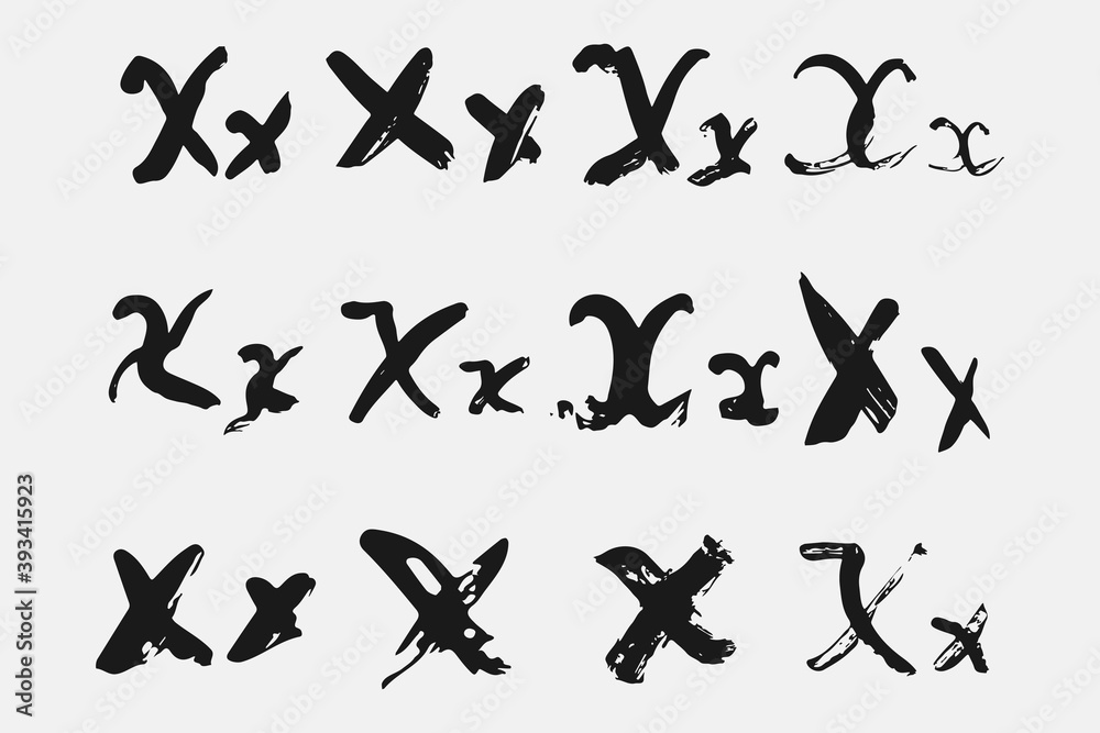 Letter X written by hand. Black letter X written in grunge calligraphy ...