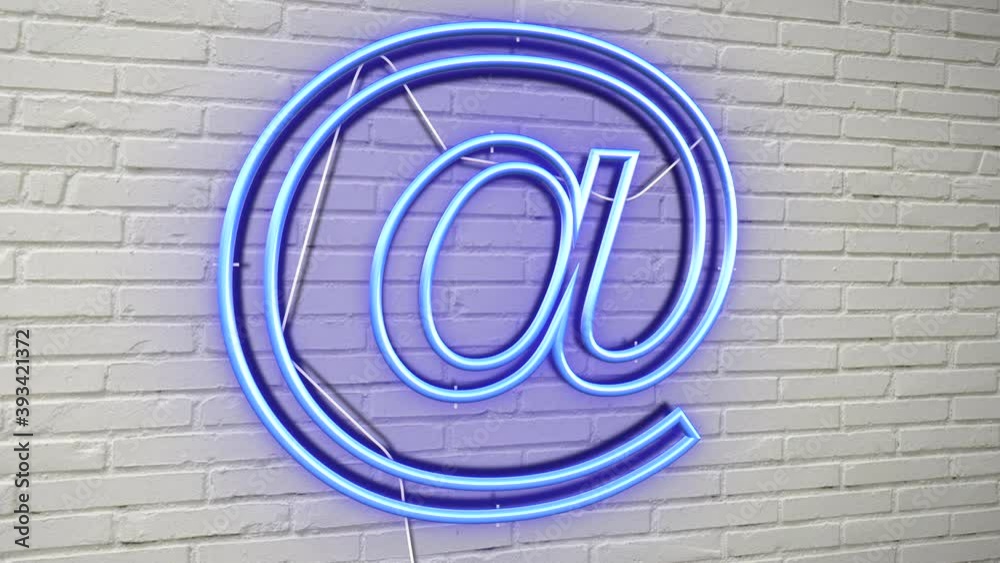 At Sign Blue Neon, At Symbol Or Commercial At Design Animation On White ...