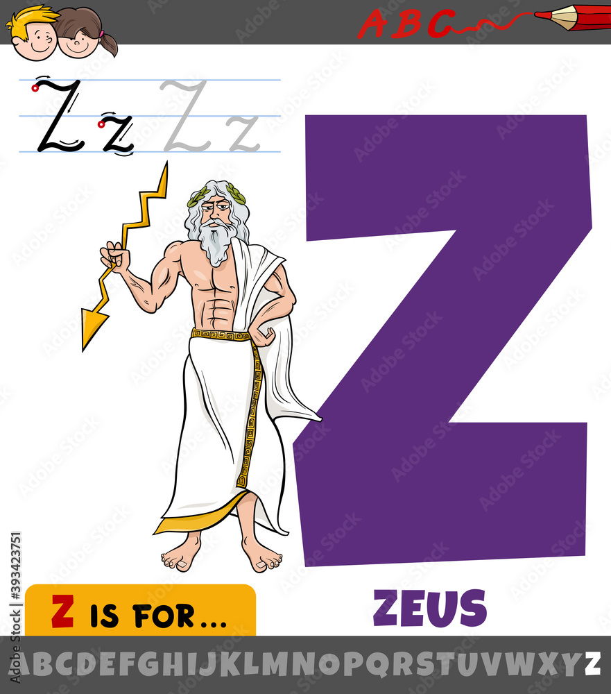letter Z from alphabet with mythological Greek god Zeus Stock Vector ...