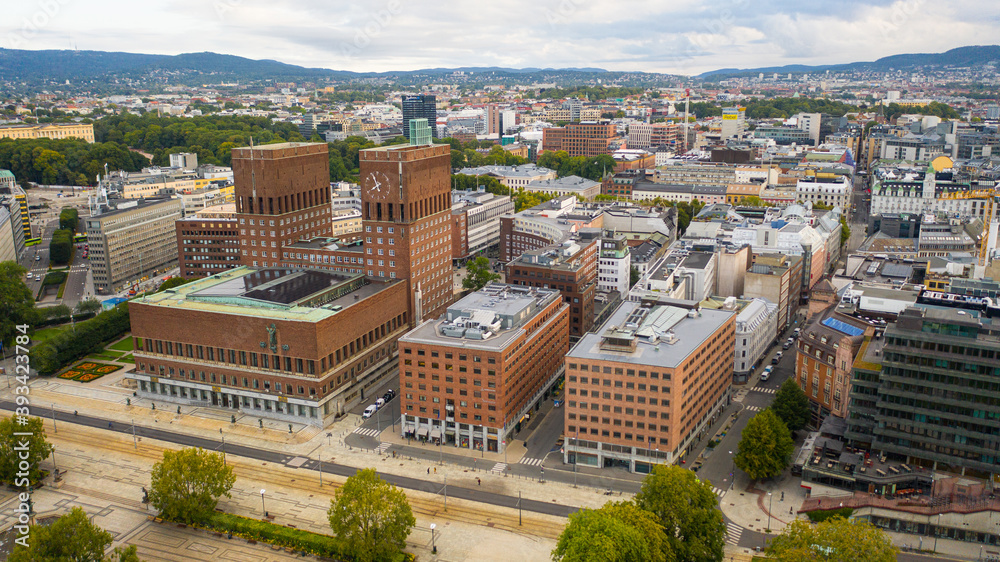 Oslo, Norway. Beautiful panoramic aerial view photo from flying drone ...