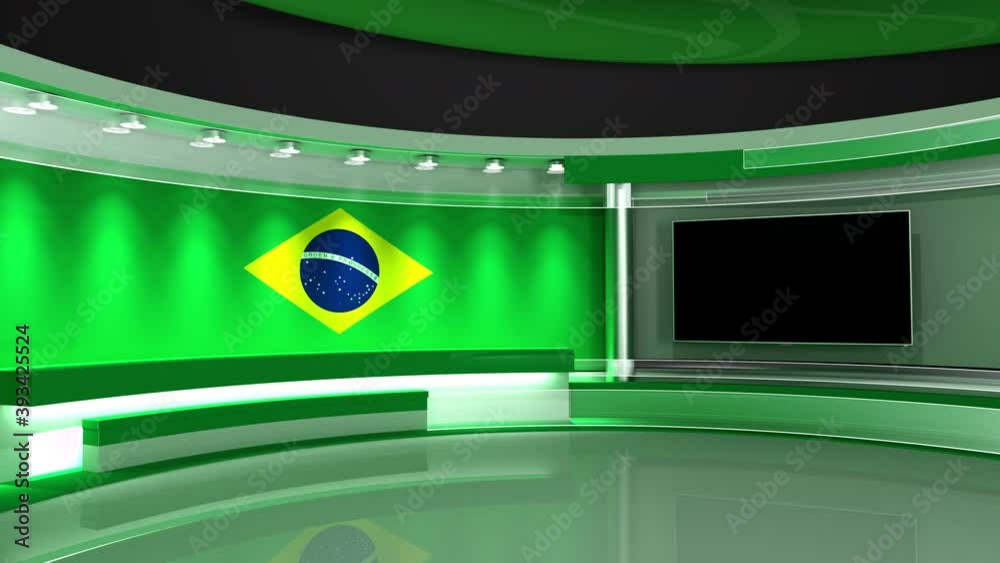 Vidéo Stock TV studio. Brazil flag studio. Brazil flag background. News ...