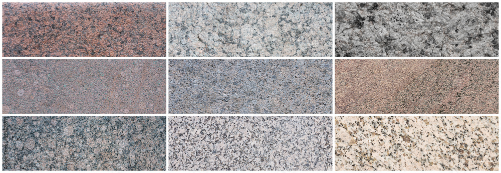 Granite texture set. Collection of panoramic stone backgrounds ...