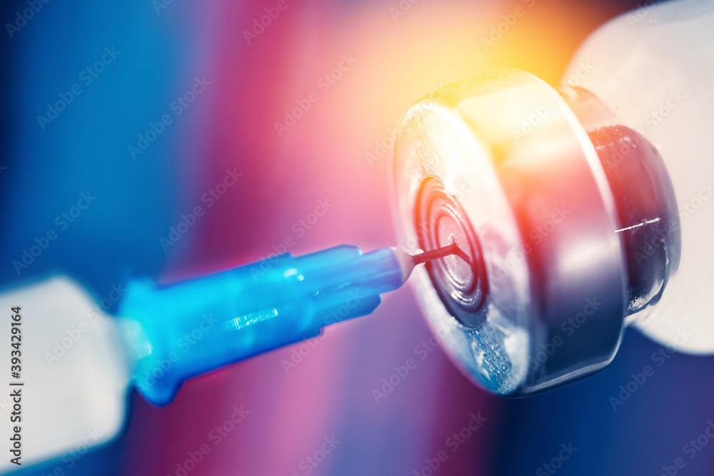 Vaccine vial dose coronavirus flu shot needle syringe. Concept impact ...
